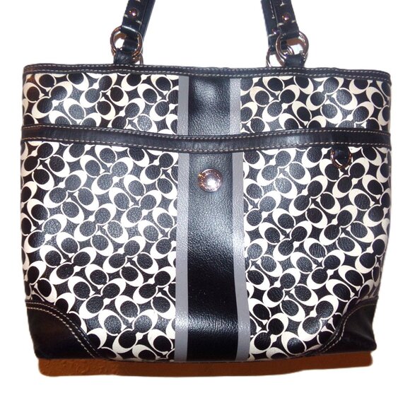 Coach | Bags | Coach F5137 Blackwhite C Medium Tote Bag | Poshmark